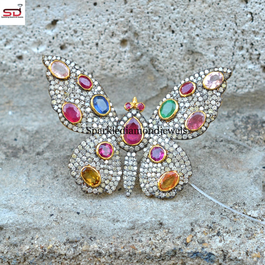 Genuine Ruby Gemstone Butterfly Ring, Emerald Gemstone Jewelry, 925 ...