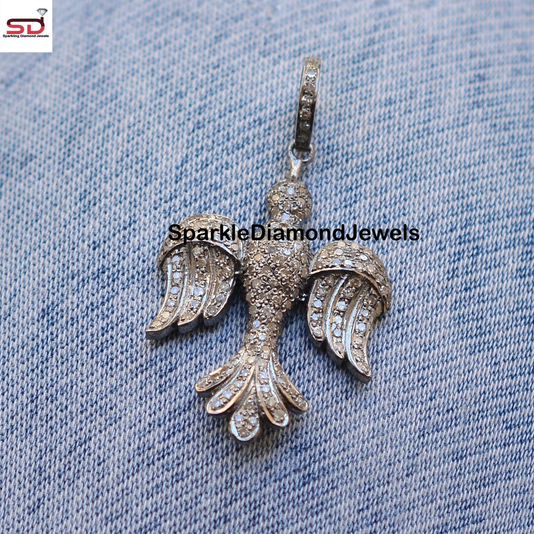 Pave Diamond Bird Pendant, 925 Sterling Silver Jewelry, Diamond Charm ...