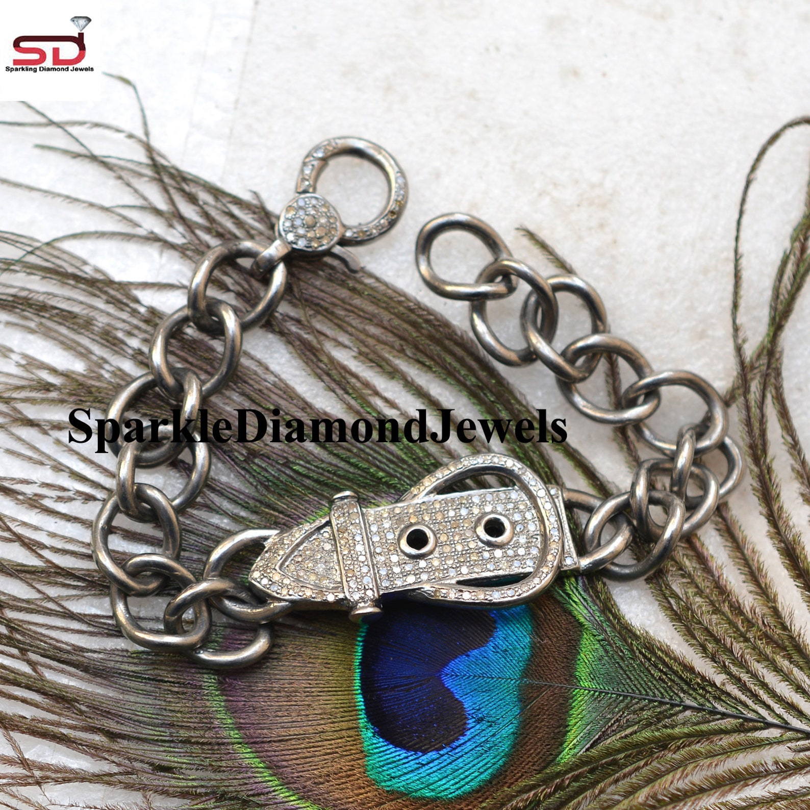 Pave Diamond Bracelet Jewelry, Diamond Buckle Belt Bracelet, 925 ...