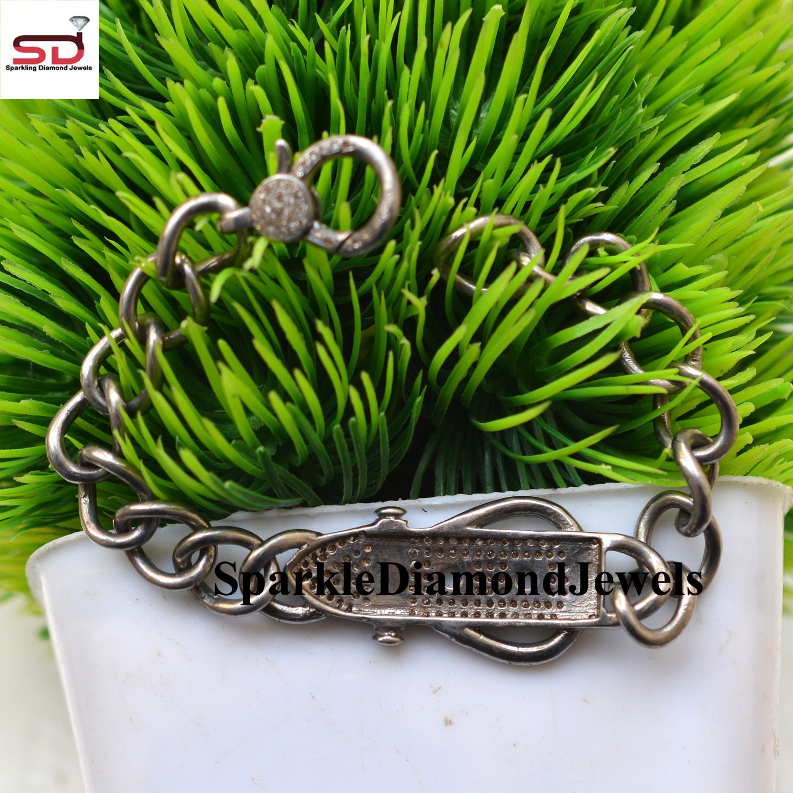 Pave Diamond Bracelet Jewelry, Diamond Buckle Belt Bracelet, 925 ...