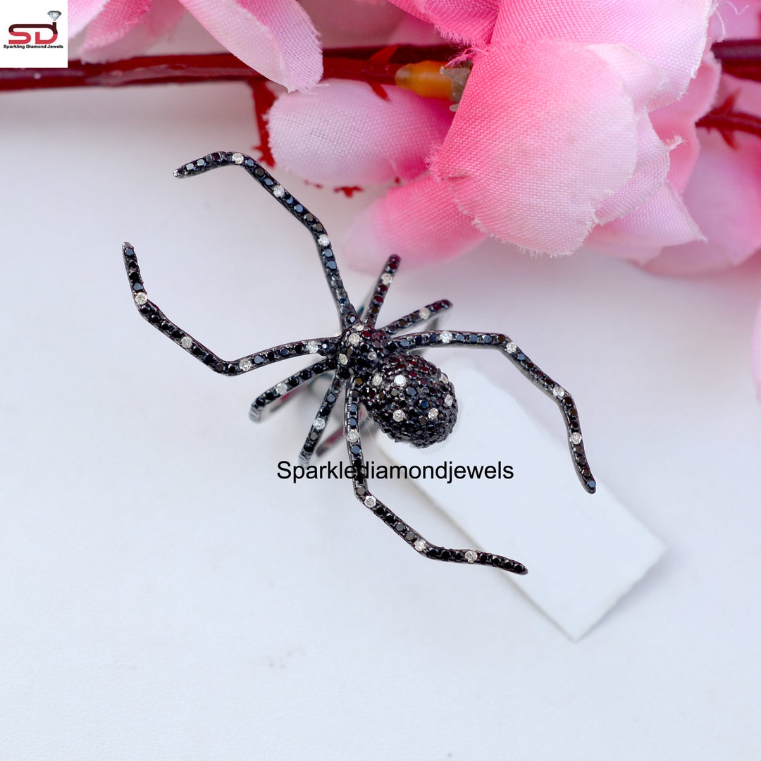 Black Spinel Spider Ring, 925 Sterling Silver Ring, Pave Diamond Ring ...