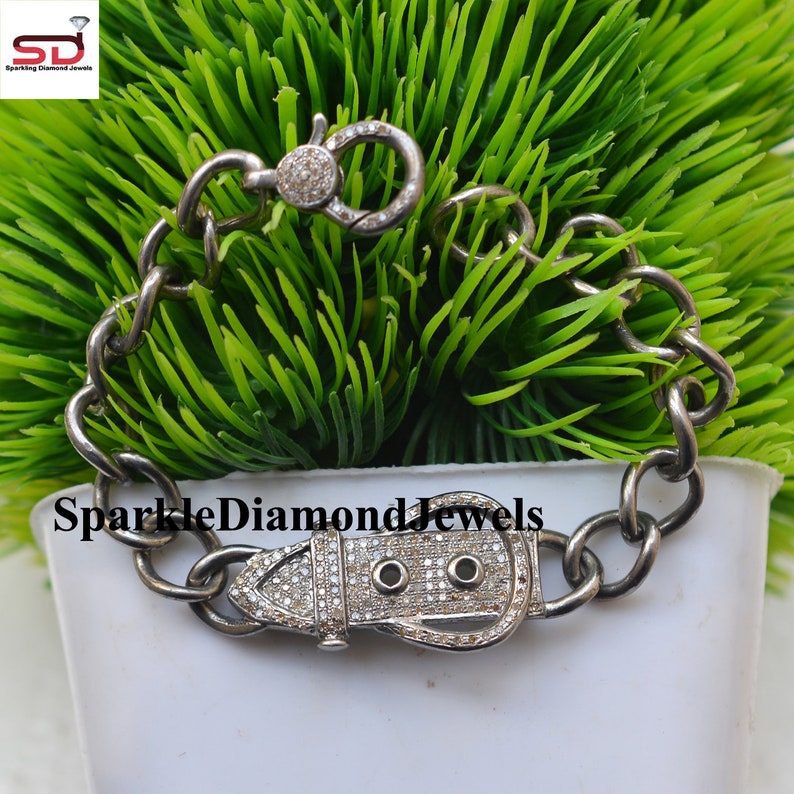 Pave Diamond Bracelet Jewelry, Diamond Buckle Belt Bracelet, 925 ...