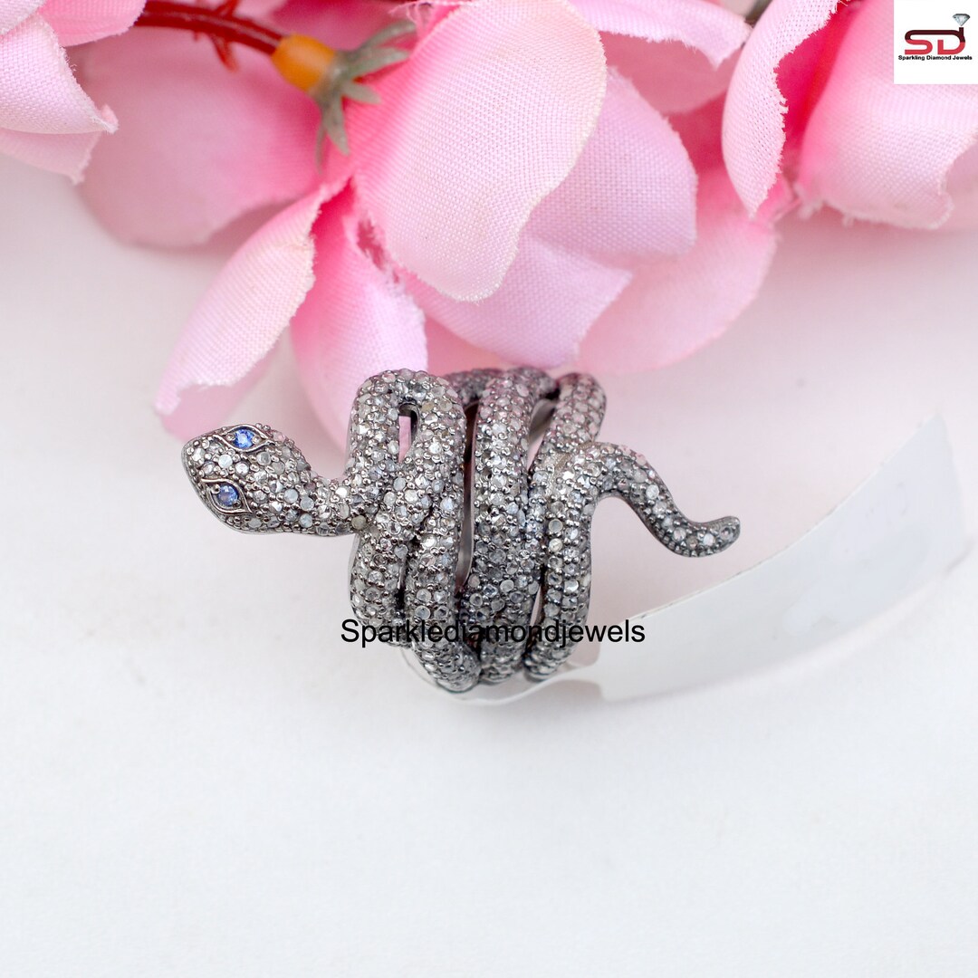Serpent Diamond Ring / 925 Sterling Silver Ring / Pave Diamond Jewelry ...