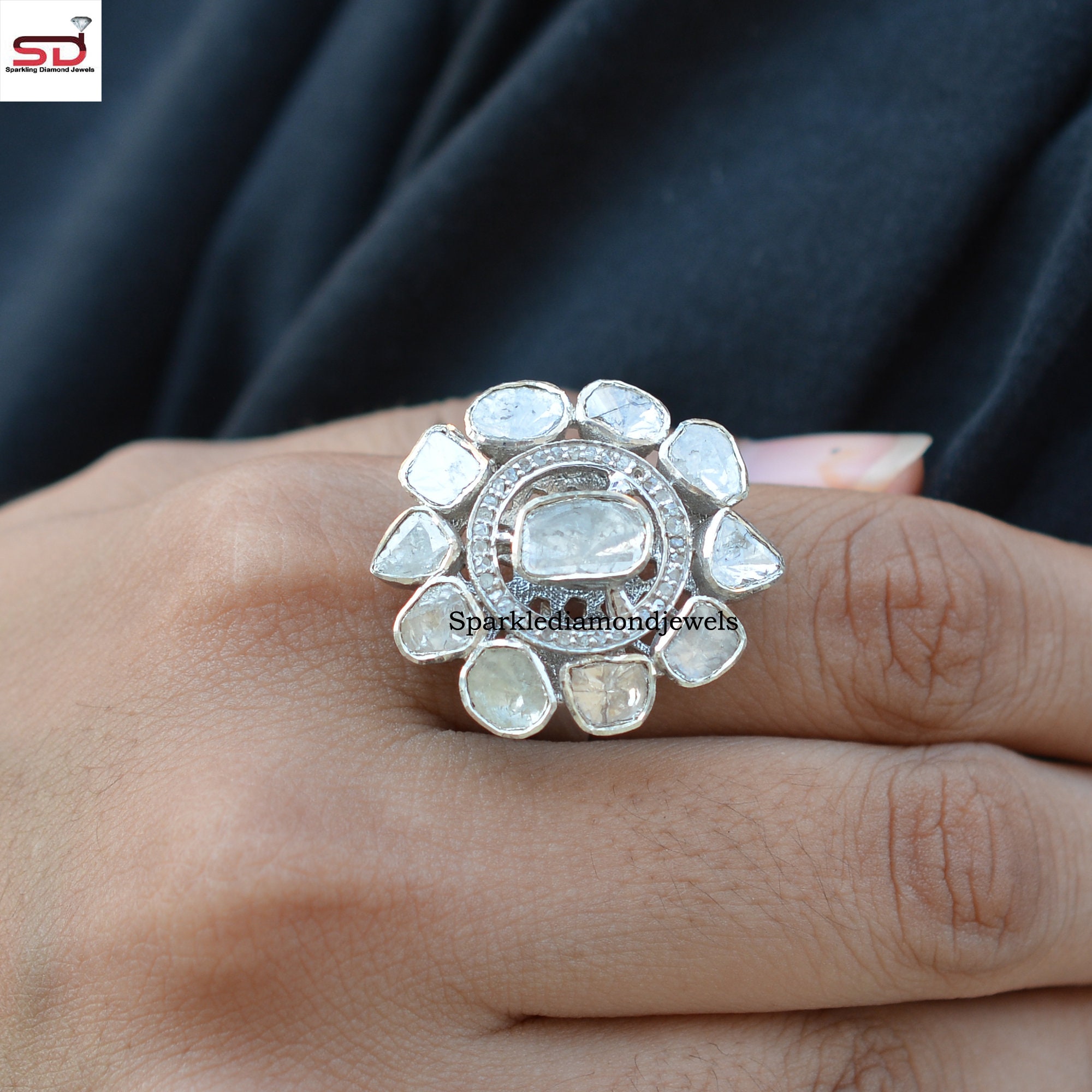 Wholesale Jewelry Natural Polki Diamond Ring Rose Cut Jewelry Pave Diamond Jewelry 925 Sterling Silver Ring Diamond Flower Women Ring Etsy