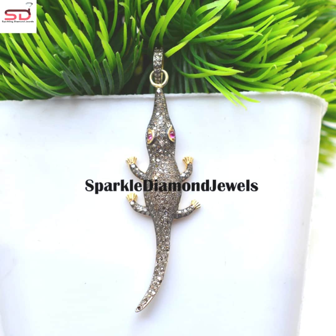Crocodile Pendant, Pave Diamond Pendant, Gold Plated Jewelry, 925 ...