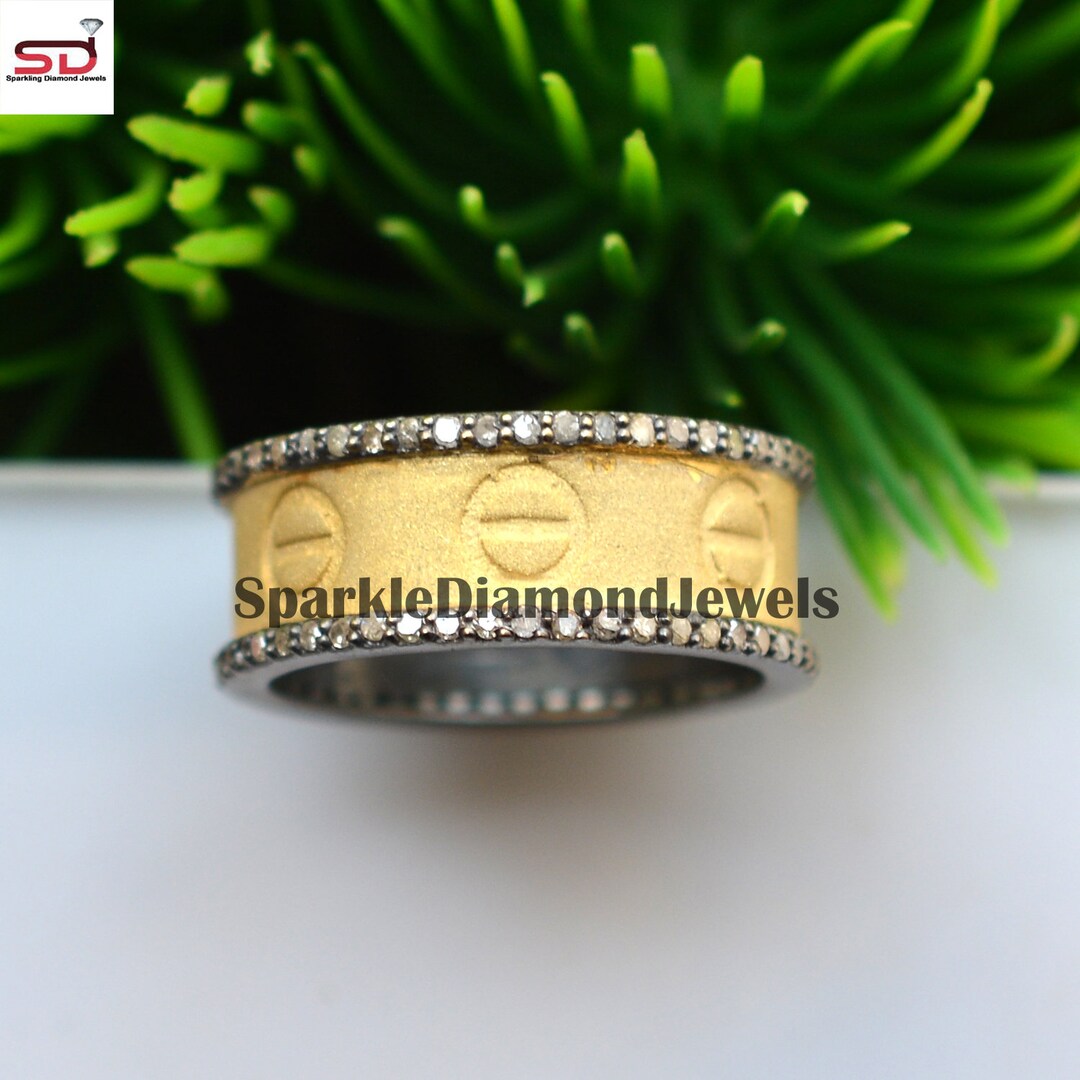Pave Diamond 925 Silver Band Ring, Matte Finish Unisex Jewelry - Etsy