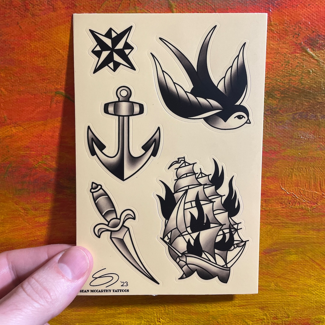 Traditional Tattoo Sticker Sheet Water Bottle Laptop - Etsy