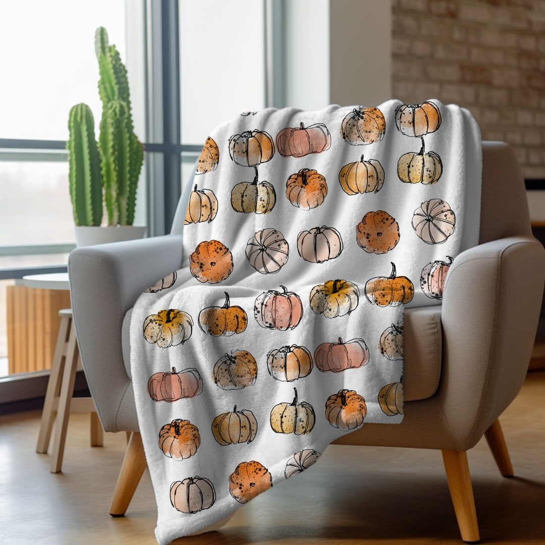 Cottagecore Fall Pumpkins Sherpa Fleece Blanket, Fall Pumpkins Minky ...