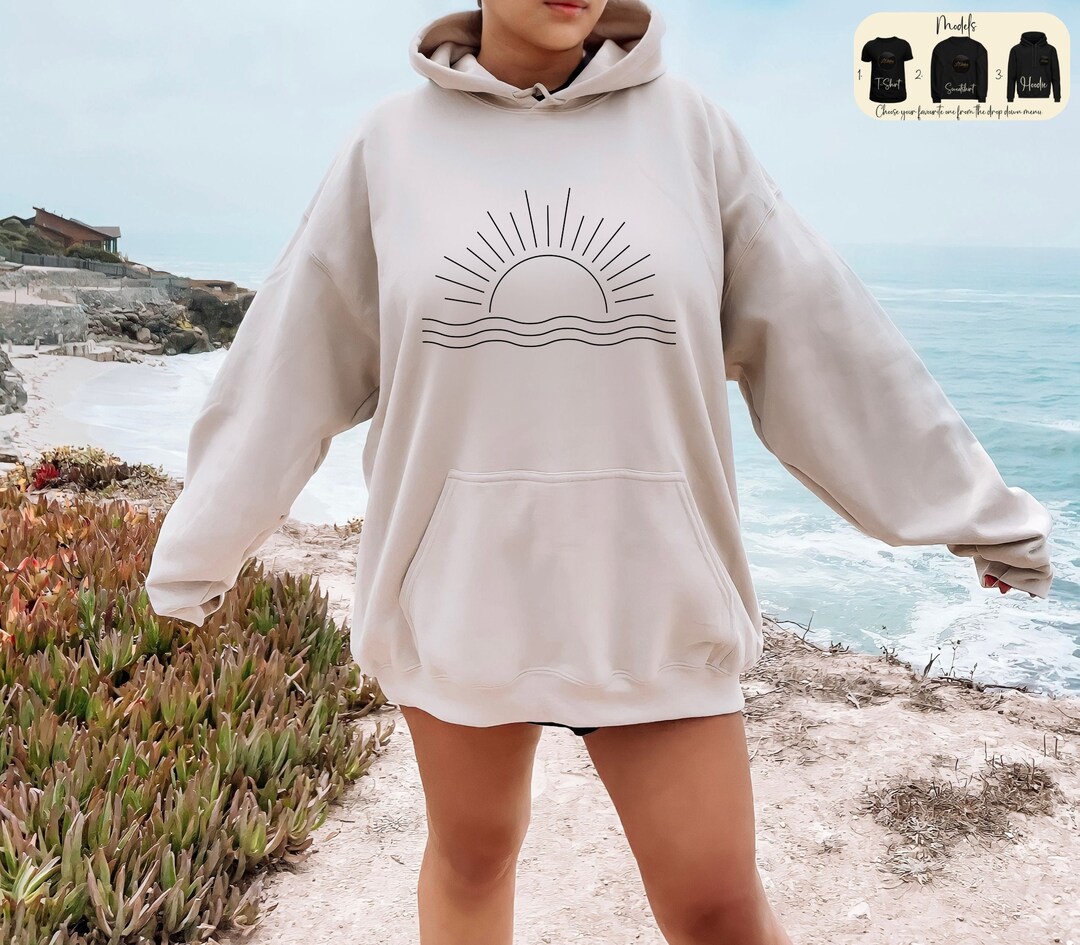 Retro Ocean Sun Tee, Nature Graphic Tshirt, Womens Summer Tee, Sunrise ...