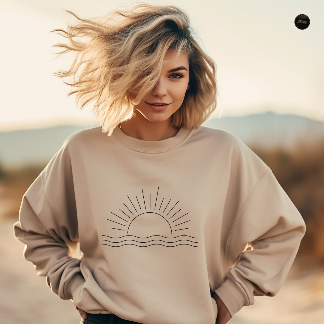 Retro Ocean Sun Tee, Nature Graphic Tshirt, Womens Summer Tee, Sunrise ...