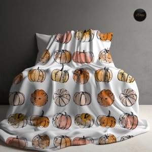 Cottagecore Fall Pumpkins Sherpa Fleece Blanket, Fall Pumpkins Minky ...