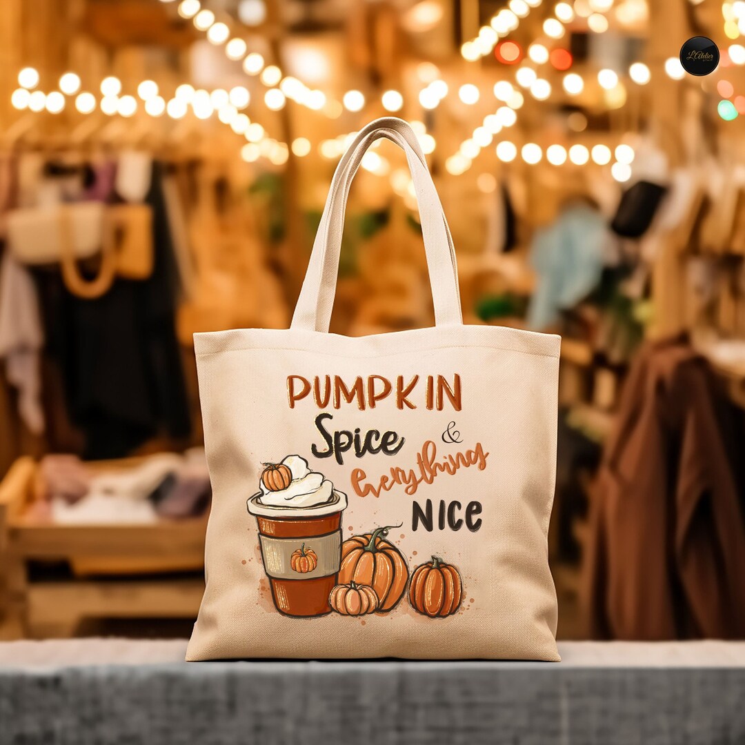 Woven Tote Bag Pumpkin Spice, Fall Tote Bag Coffee, Pumpkin Tote Bag ...