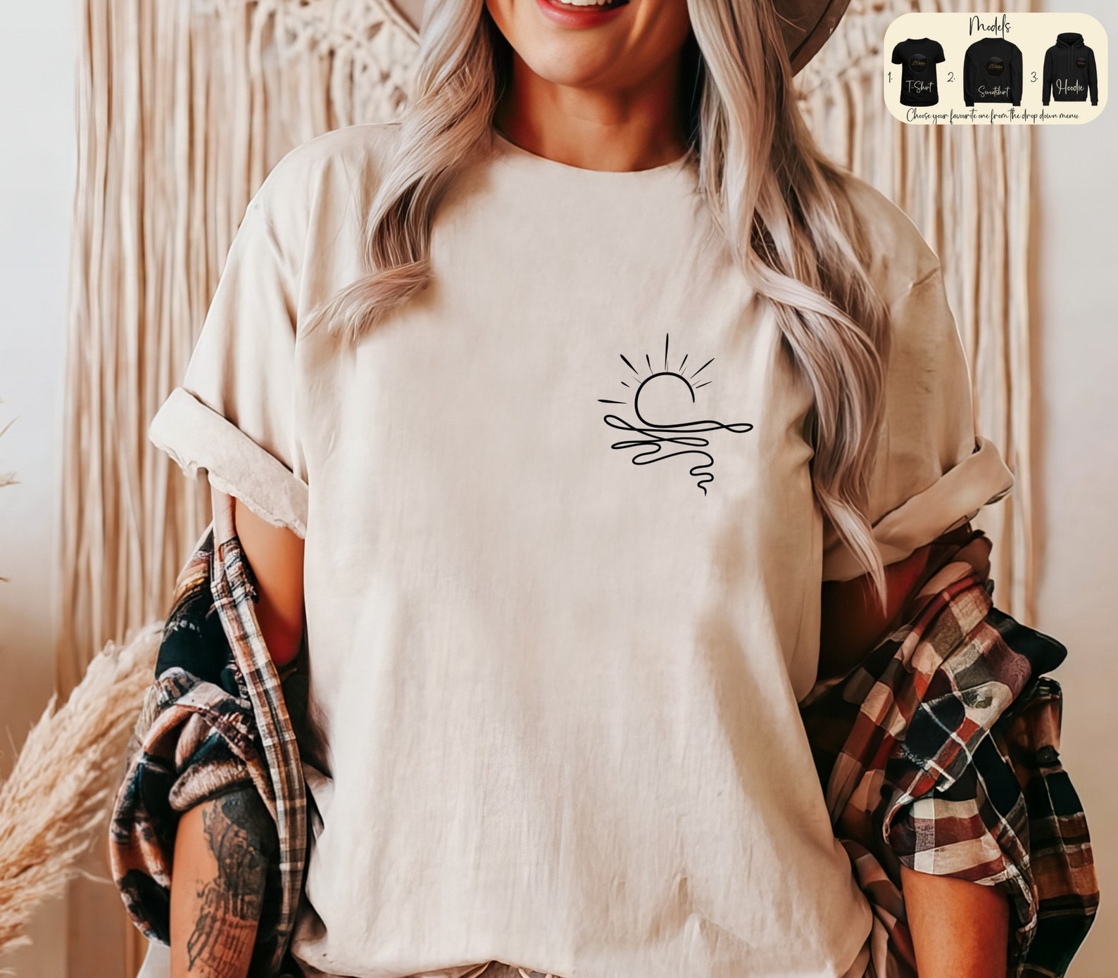 Boho Ocean Sun Tee, Nature Graphic T-shirt, Women Summer Tee, Sunrise ...