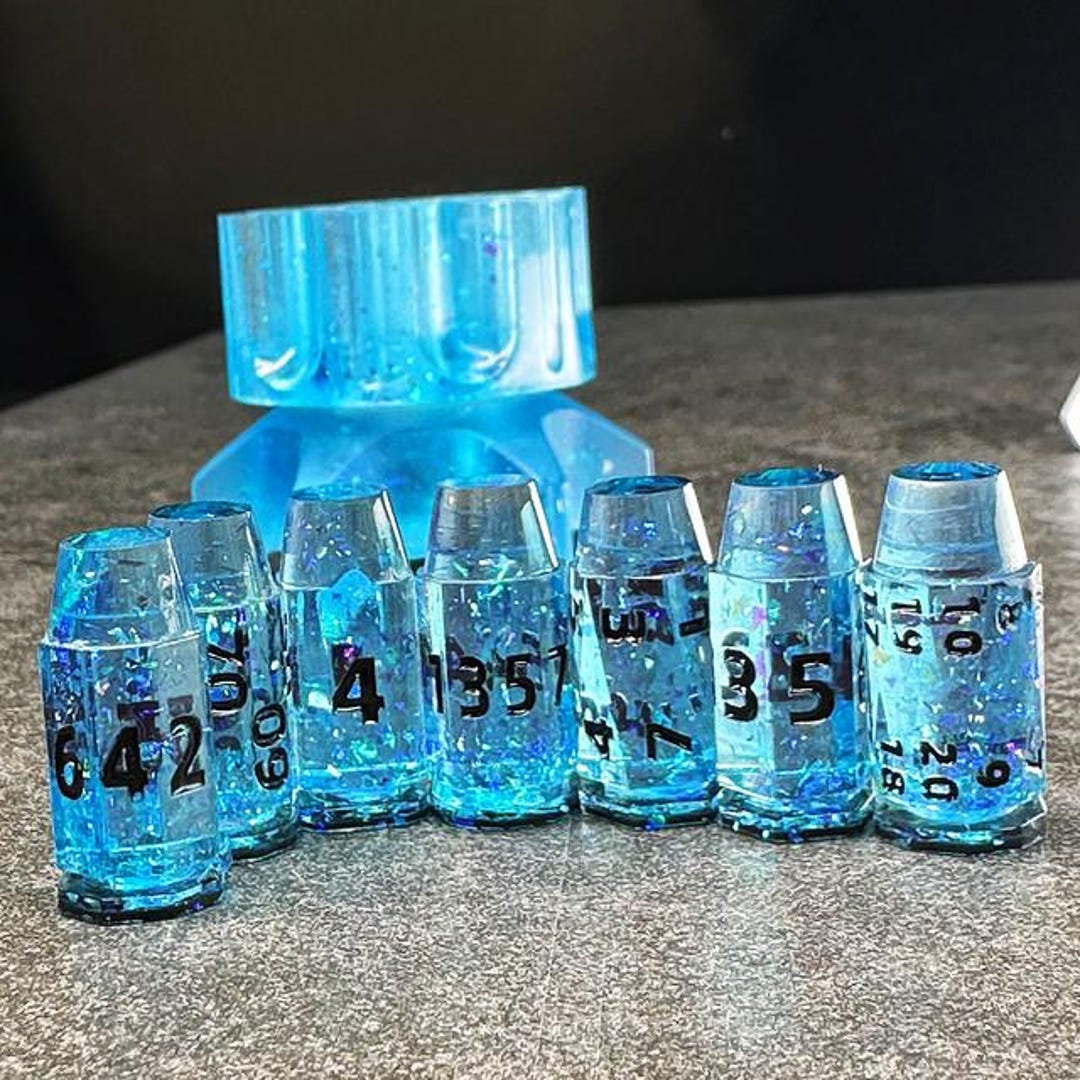 Sage's Splash Bullets Resin Polyhedral Dice Set + Spinning Barrel Stand ...