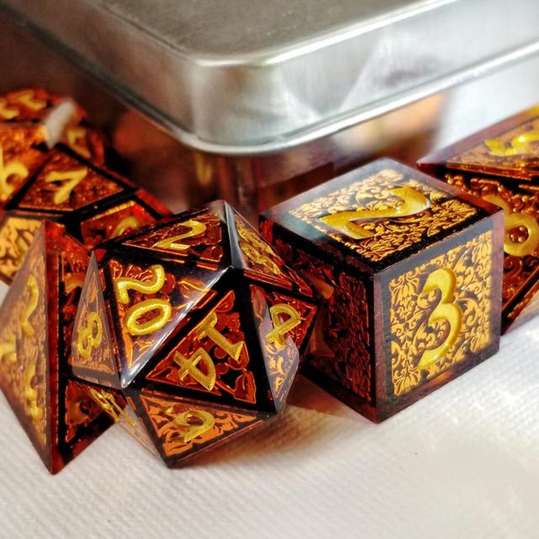 Sage's Arabesque Copper Sharp Edge Resin Polyhedral Dice Set ...