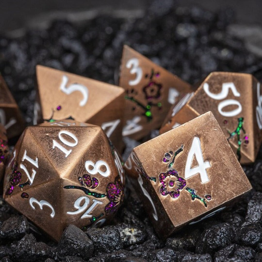 Sages Petrified Flowers Copper Metal Polyhedral Dice Set Dungeons ...