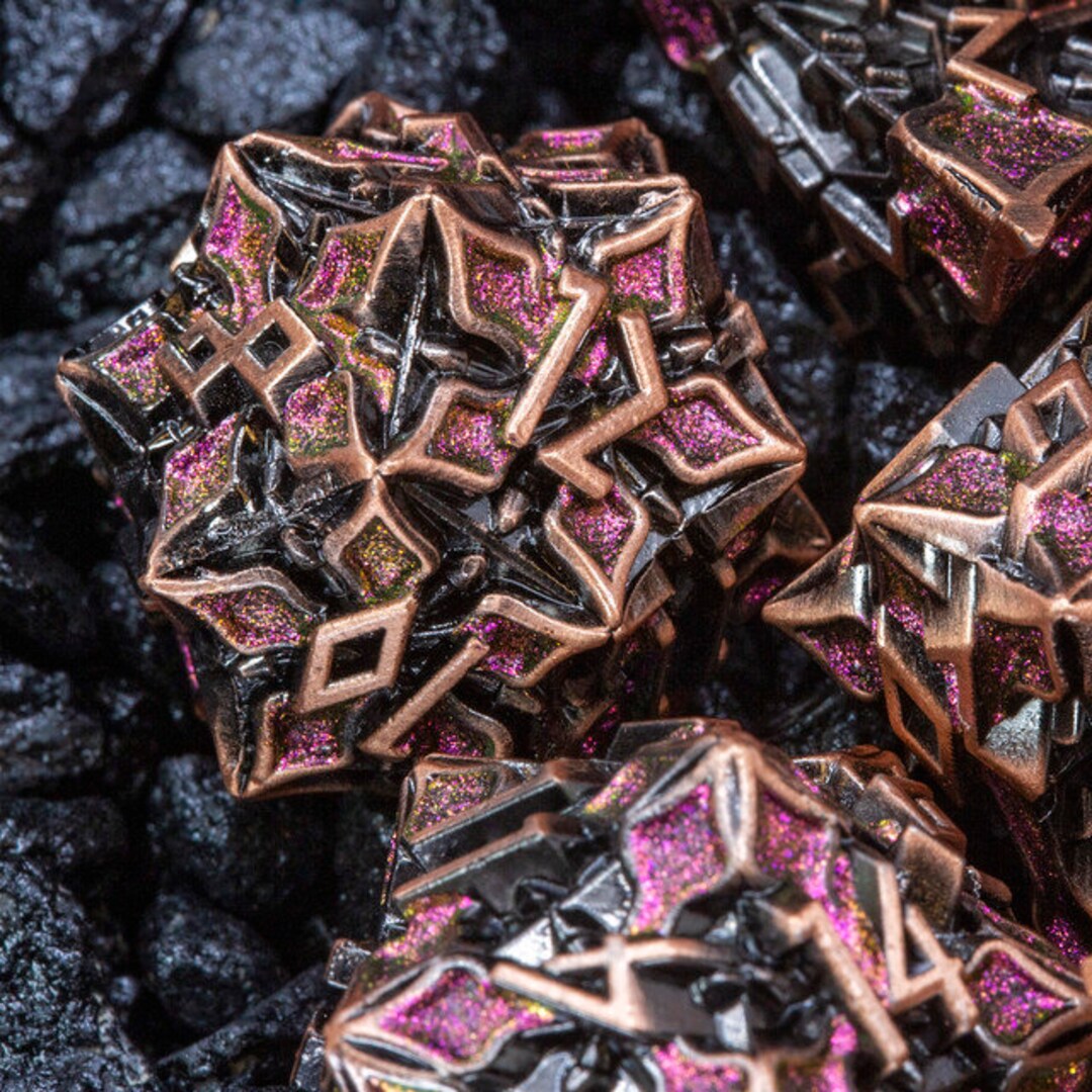 Sage's Petrified Lilium Mauve Metal Polyhedral Dice Set | Dungeons ...