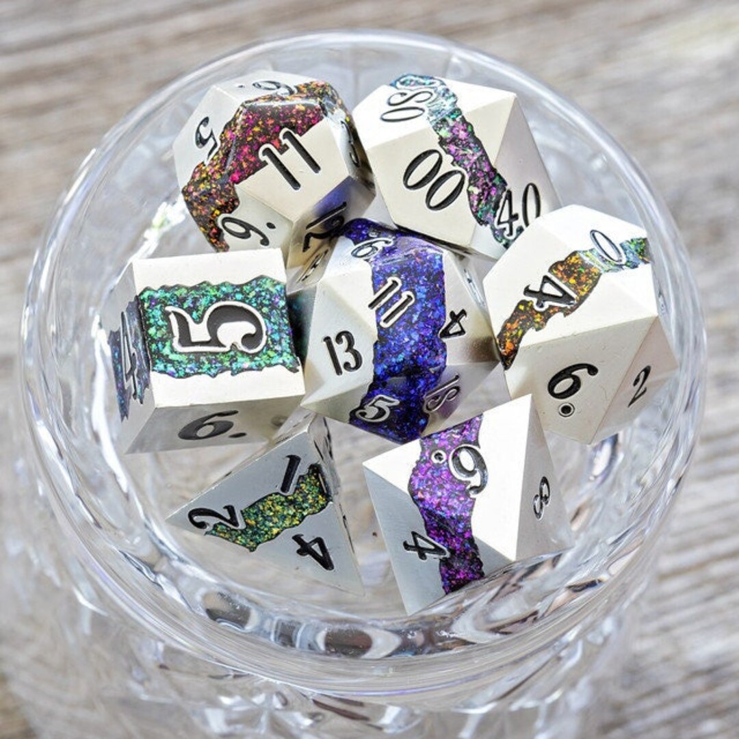 Sage’s Rift Stones Pearl Silver/rainbow Metal Dice Set – Unique DND ...