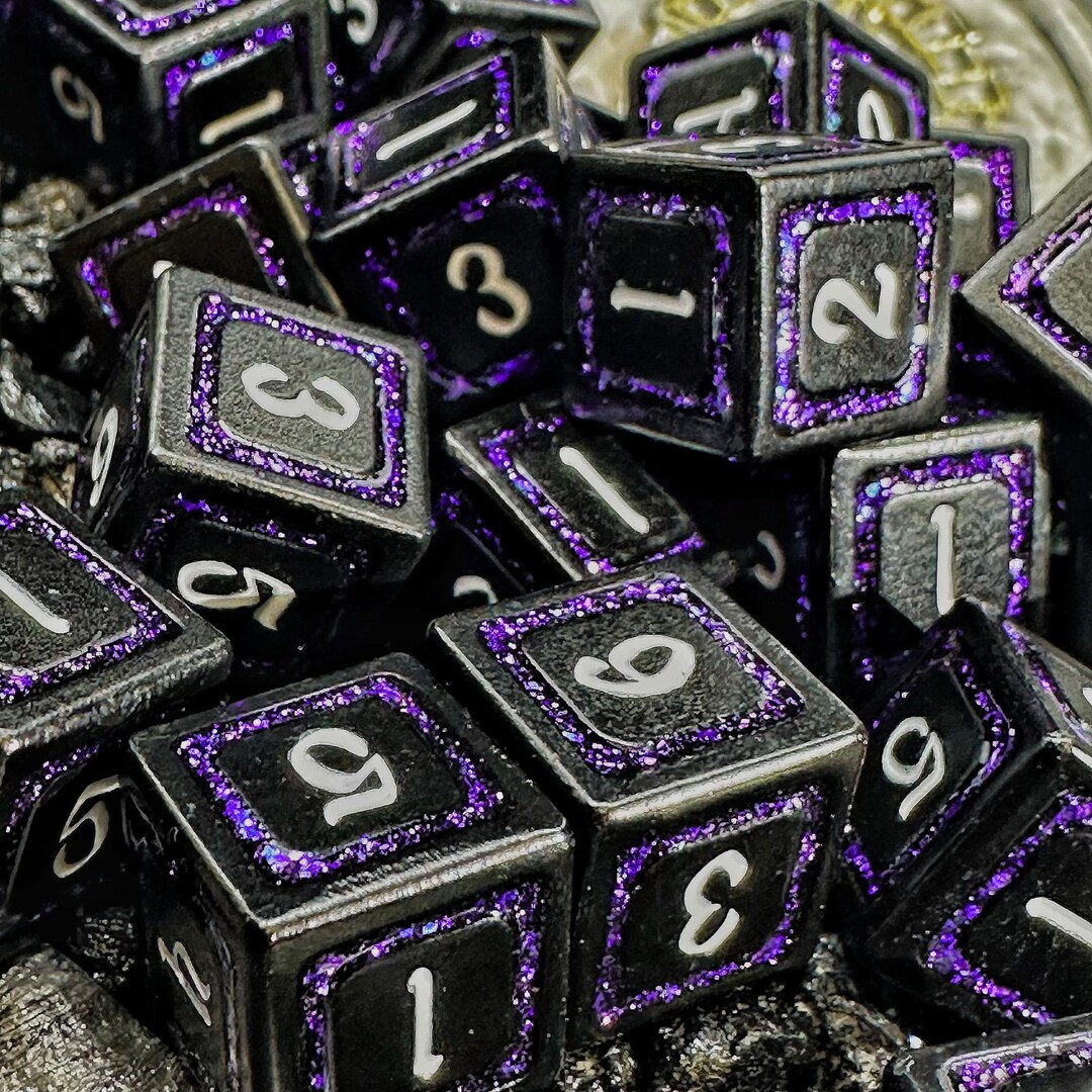 Sage's Splendors Royal Purple Metal D6 Dice Set - 24 Black Metal D6s ...