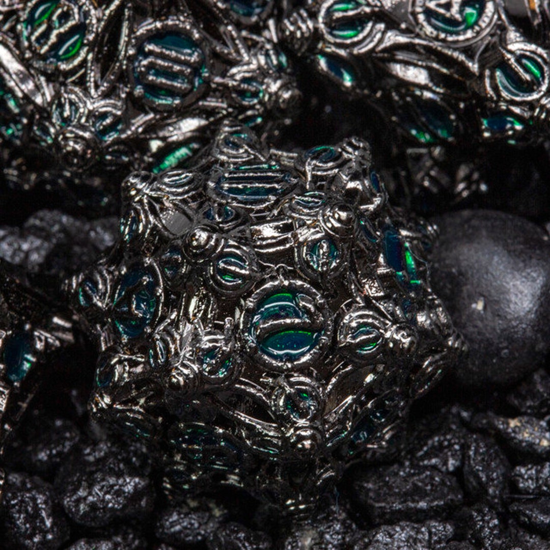 Sage’s Finials Midnight Glade Metal Polyhedral Dice Set | Dungeons ...