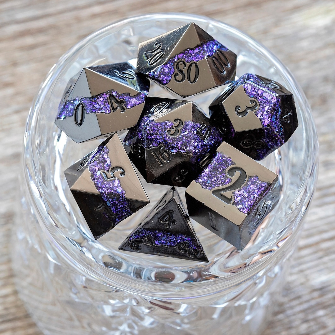 Sage’s Rift Stones Gloss Black/purple Metal Dice Set – Unique DND Dice ...
