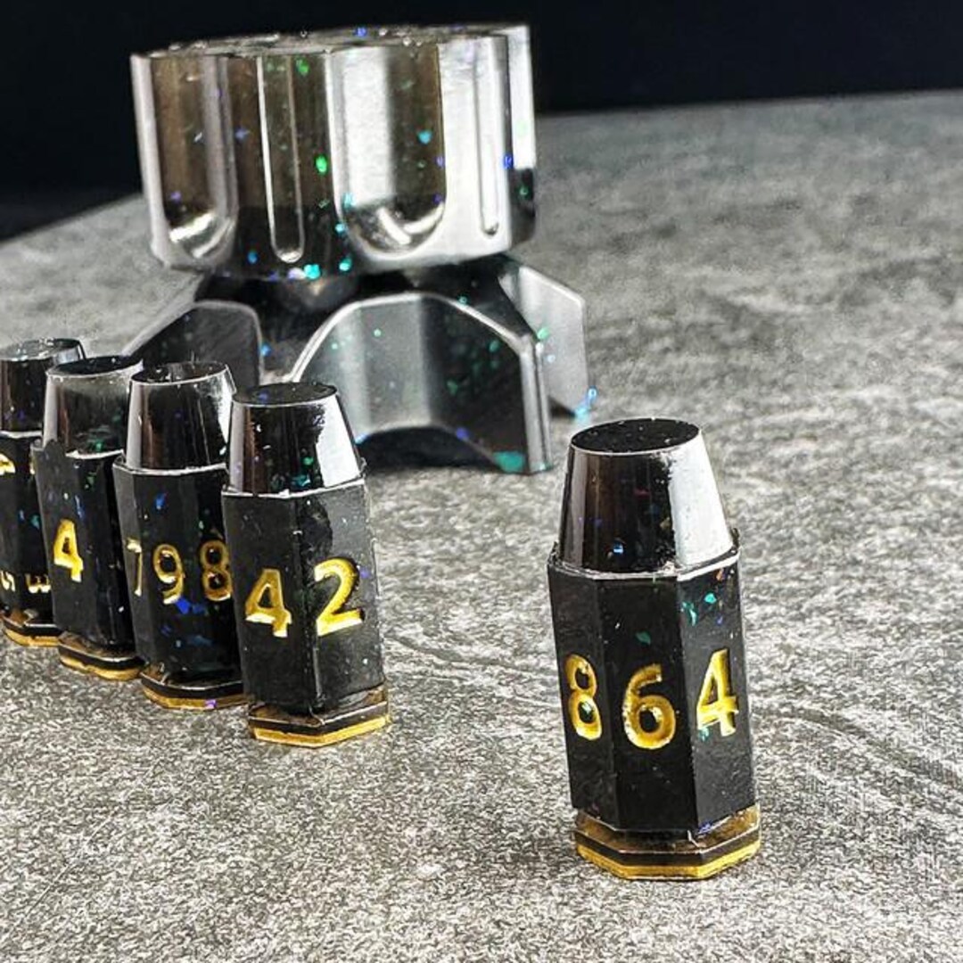 Sage's Midnight Bullets Resin Polyhedral Dice Set Spinning Barrel Stand ...