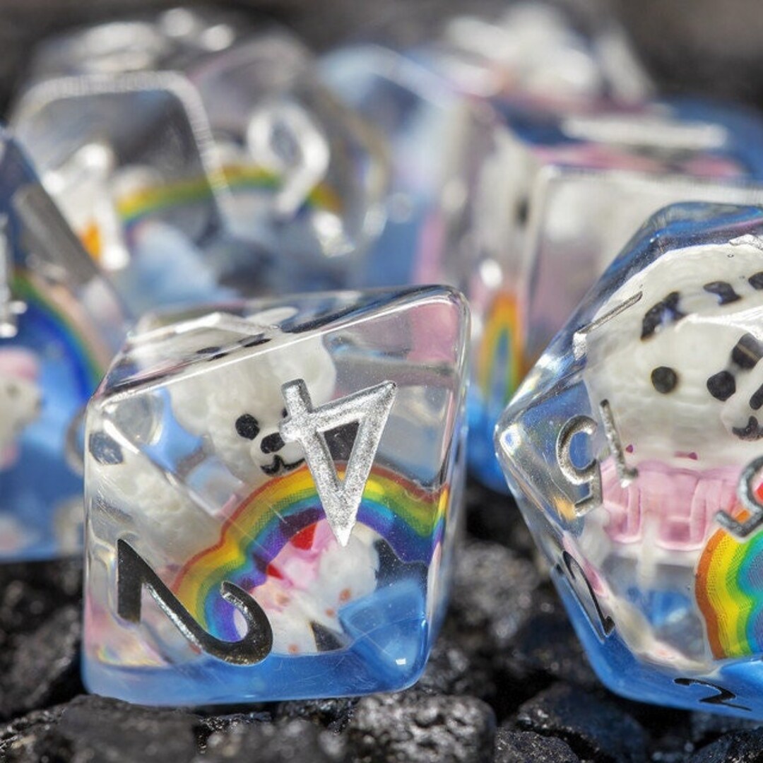 Sage’s Rainbowed Teddy Bear Familiar Resin Polyhedral Dice Set | 2-tone ...