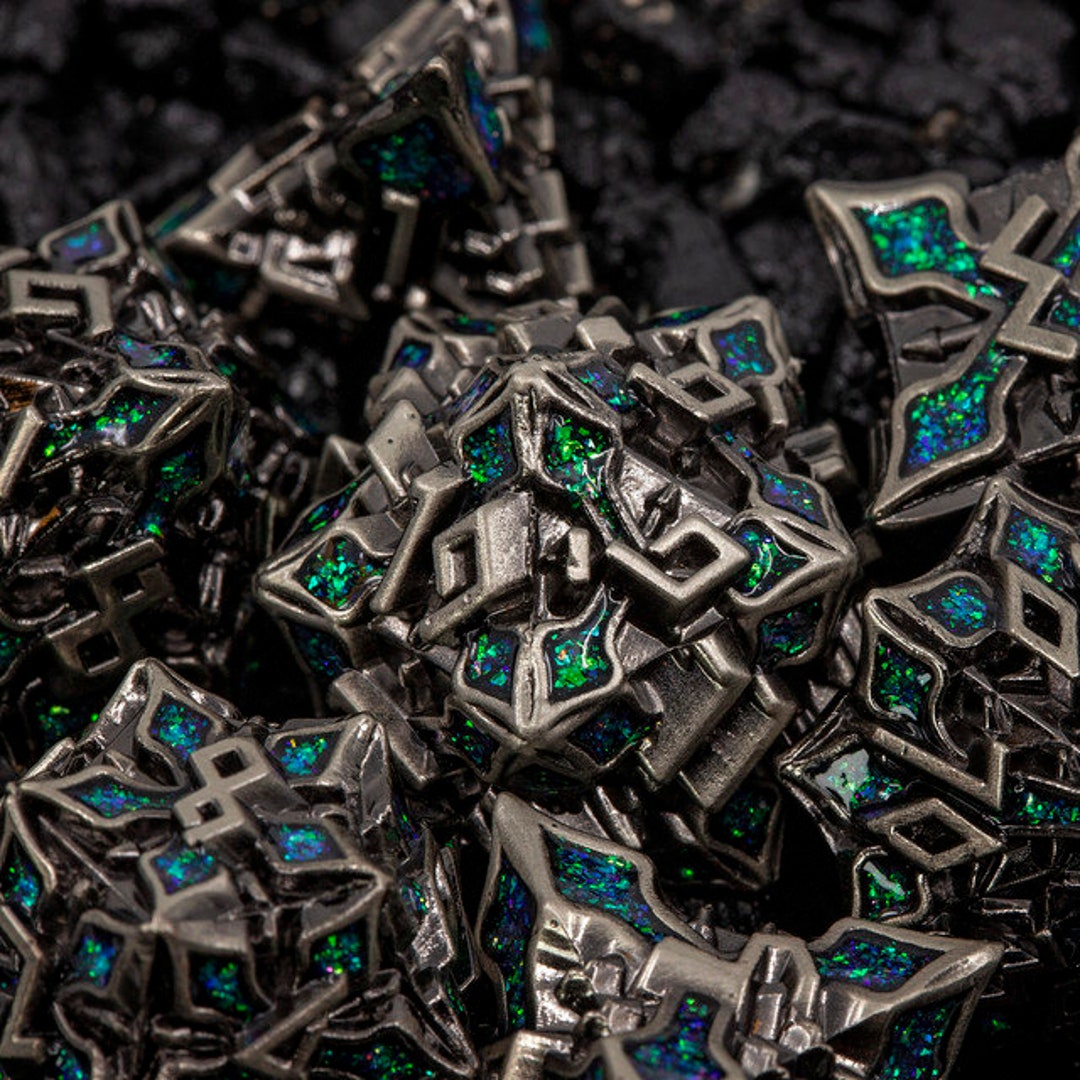 Sage's Petrified Lilium Jade Metal Polyhedral Dice Set | Dungeons ...