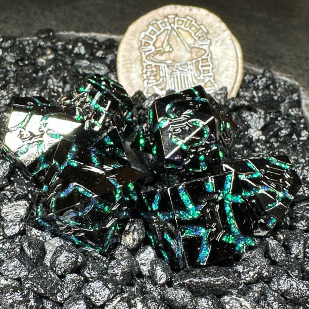 Sage’s Warp Stones Green Nebula Metal Polyhedral Dice Set | Dungeons ...