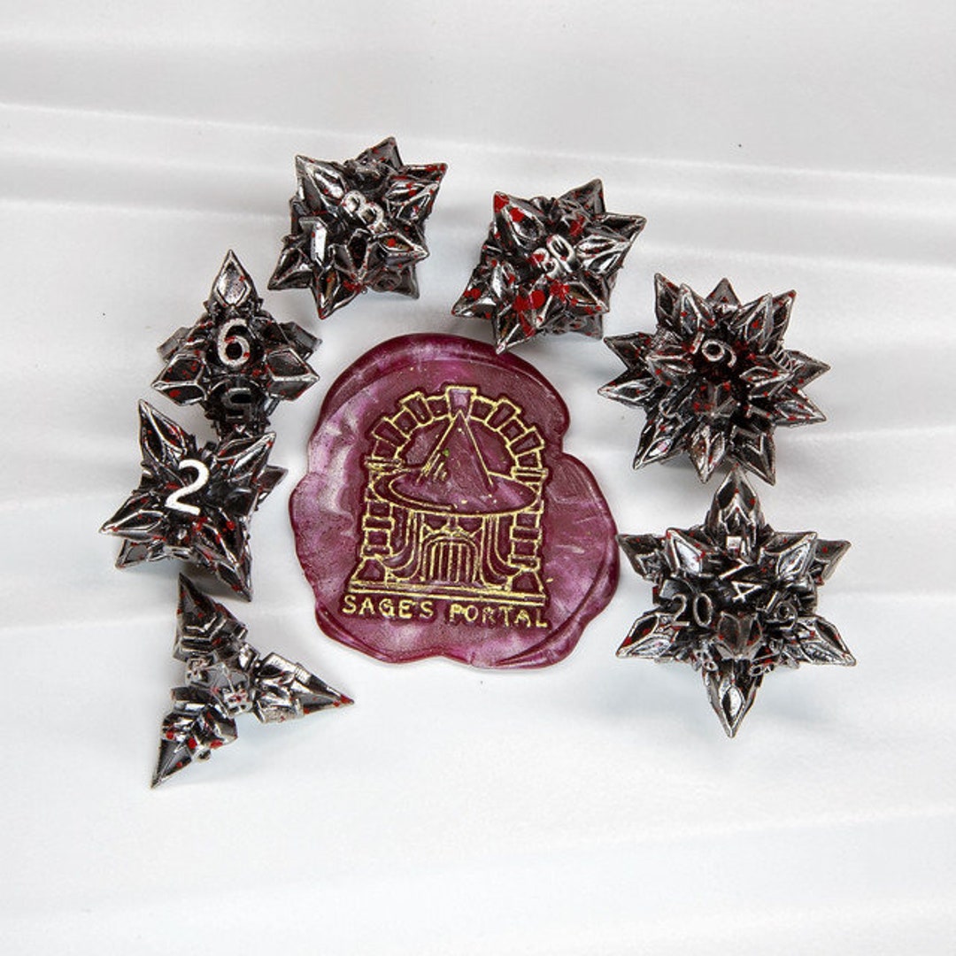 Sage’s Deadly Blossoms Nickel/blood Metal Polyhedral Dice Set ...