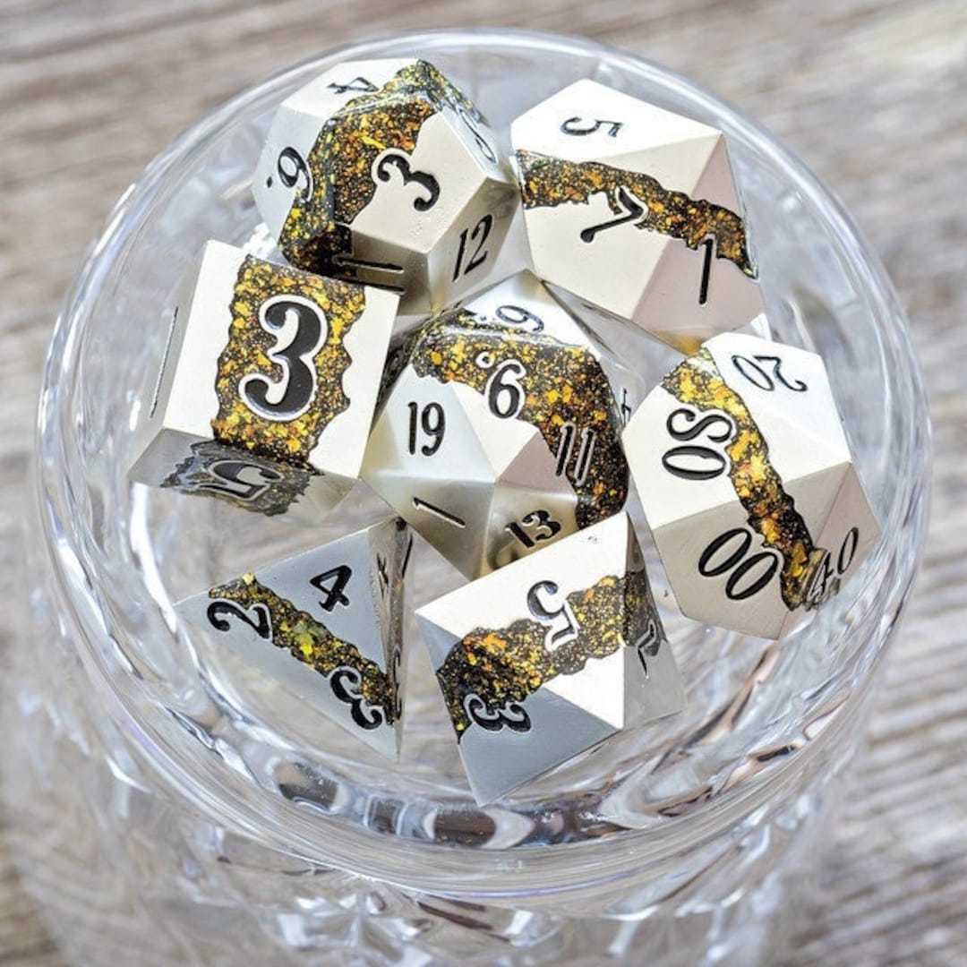 Sage’s Rift Stones Pearl Silver/chartreuse Metal Dice Set – Unique DND ...