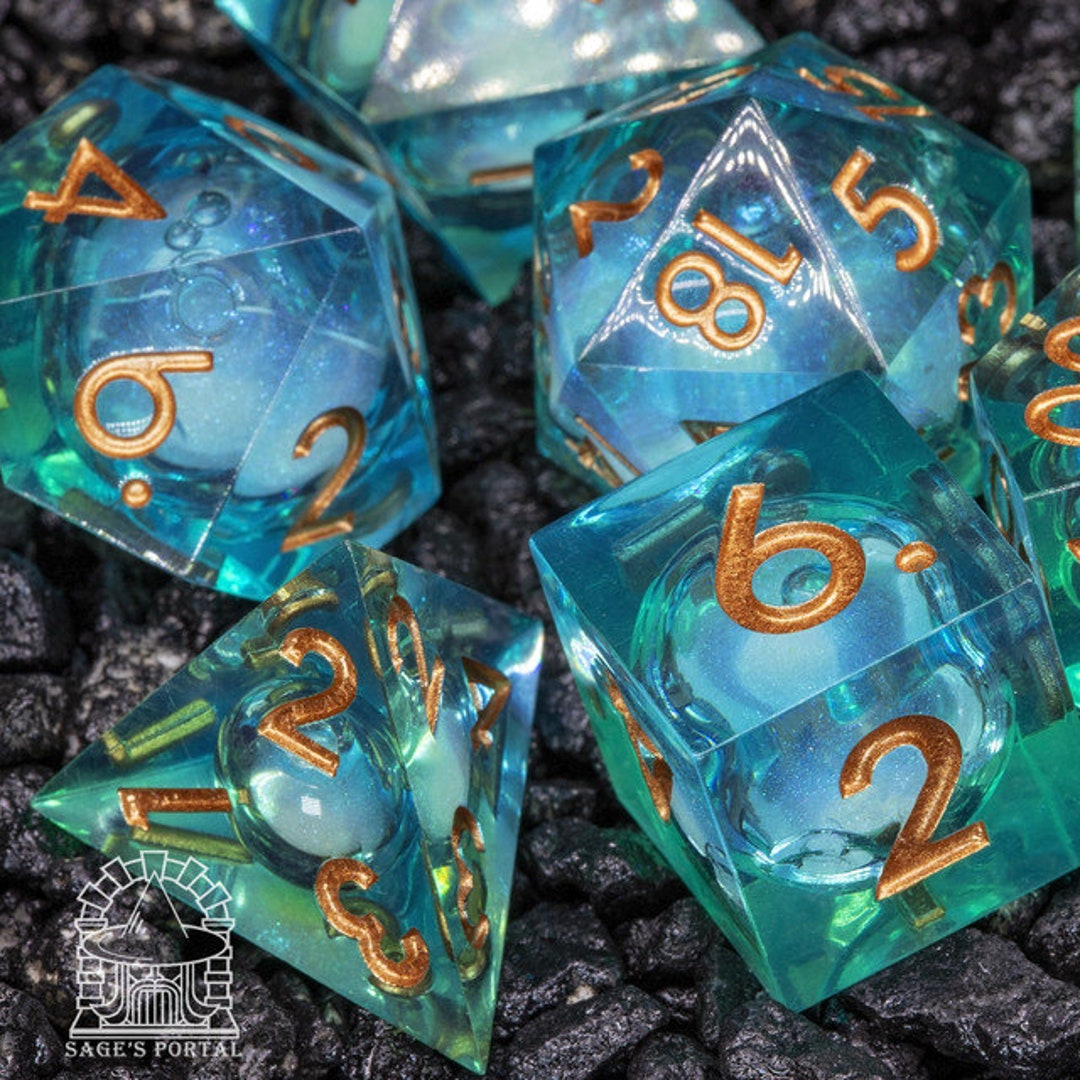 Sage's Kindred Souls Liquid Core Dice Set – Turquoise Sharp Edge Resin ...