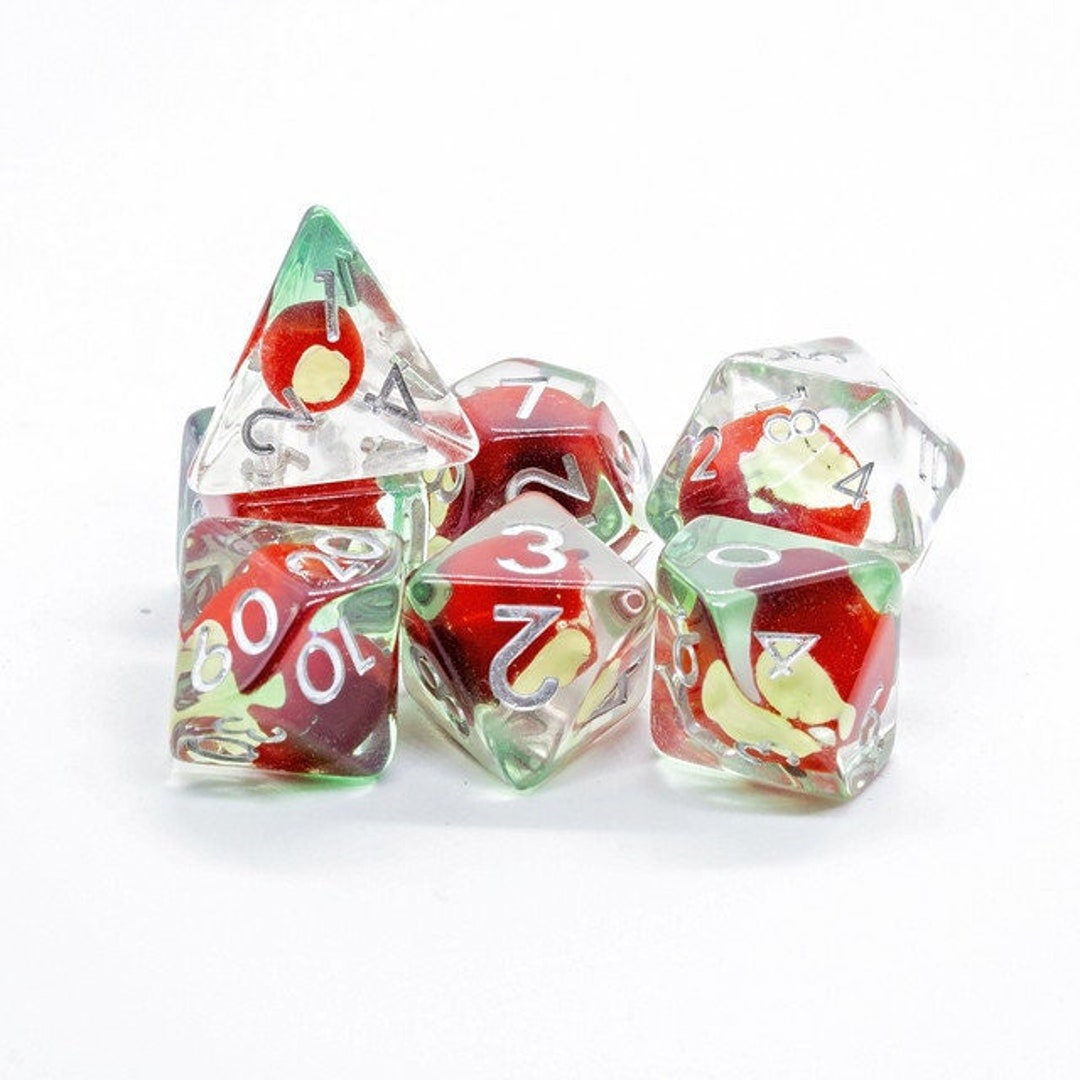 Sage’s Magic Apples Resin Polyhedral Dice Set | 2-tone PU Leather Dice ...