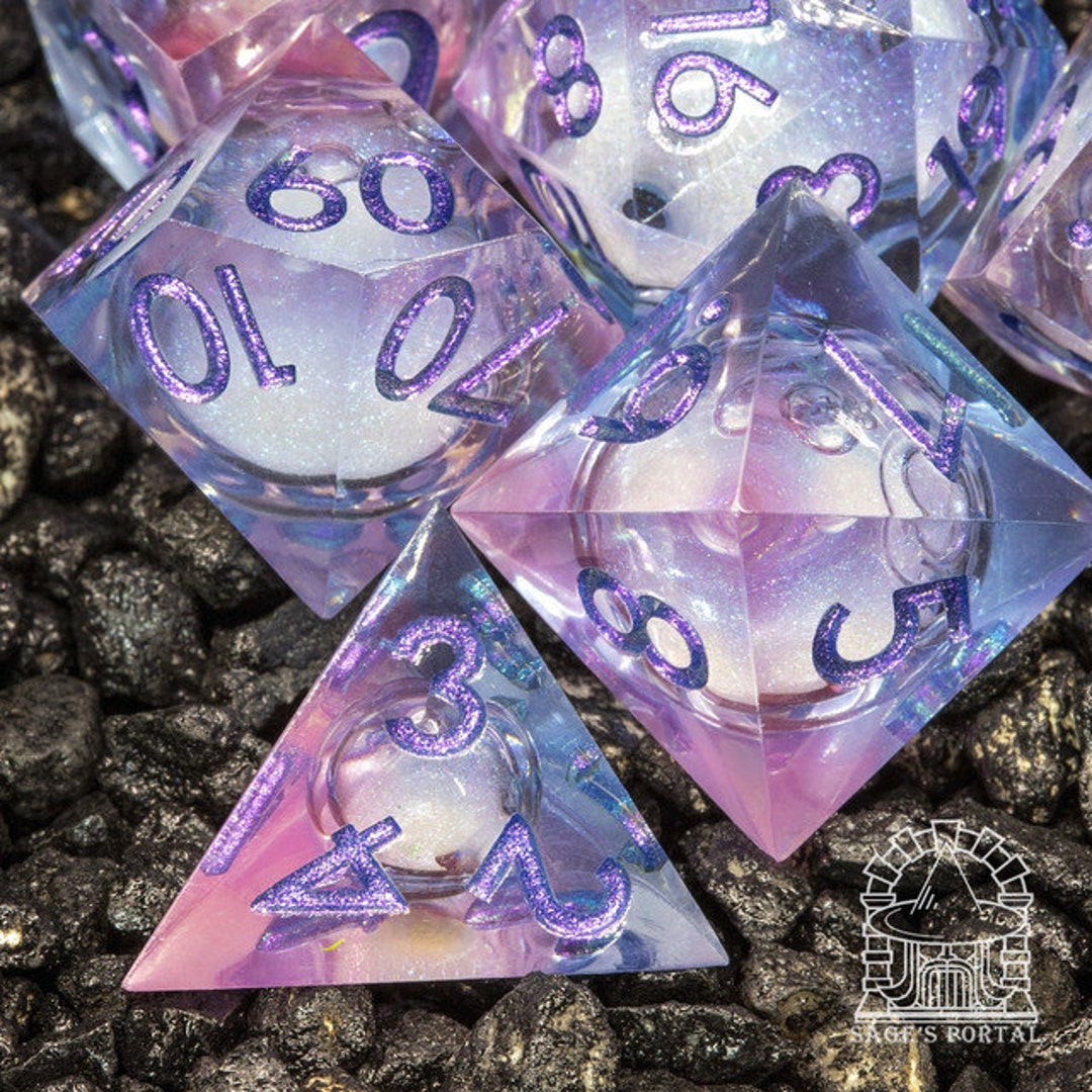 Sage's Dancing Souls Liquid Core Dice Set – Pink and Lilac Sharp Edge ...