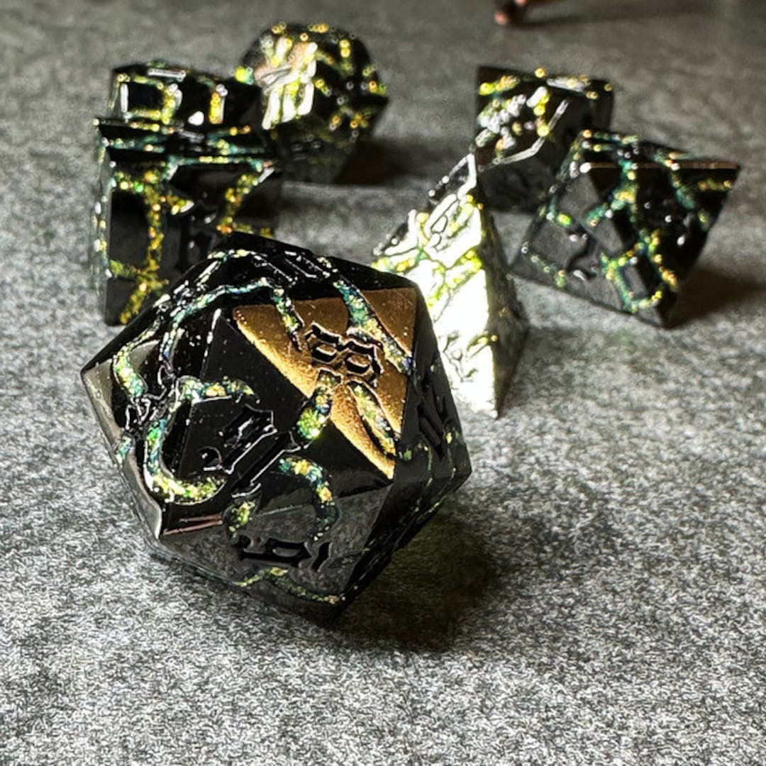 Sage’s Warp Stones Yellow Star Metal Polyhedral Dice Set | Dungeons and ...