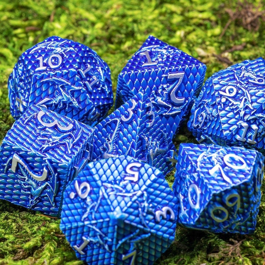 Sage's Dragonscales Blue/silver Metal Polyhedral Dice Set | Dungeons ...