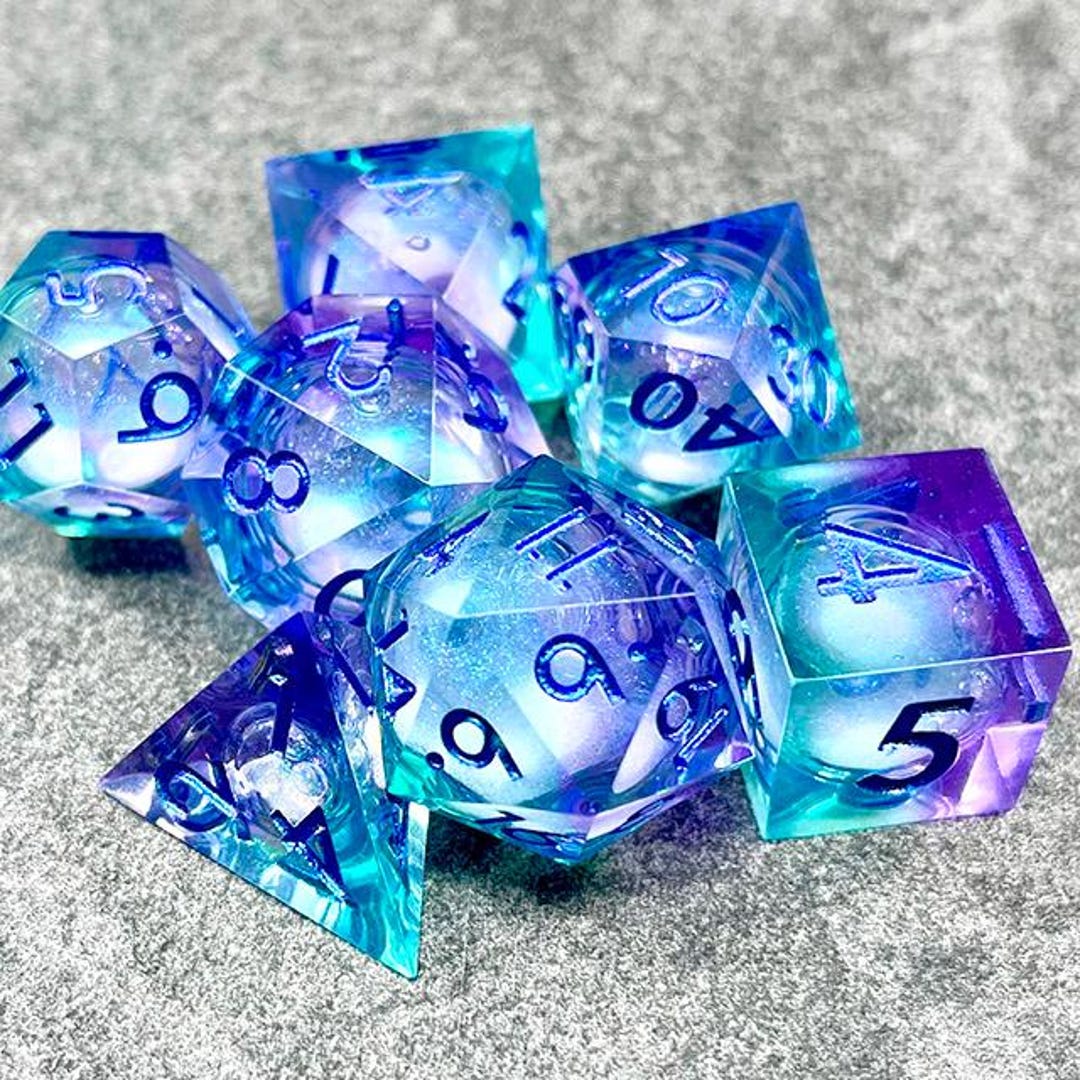 Sage's Lovers Souls Liquid Core Dice Set – Purple and Teal Sharp Edge ...
