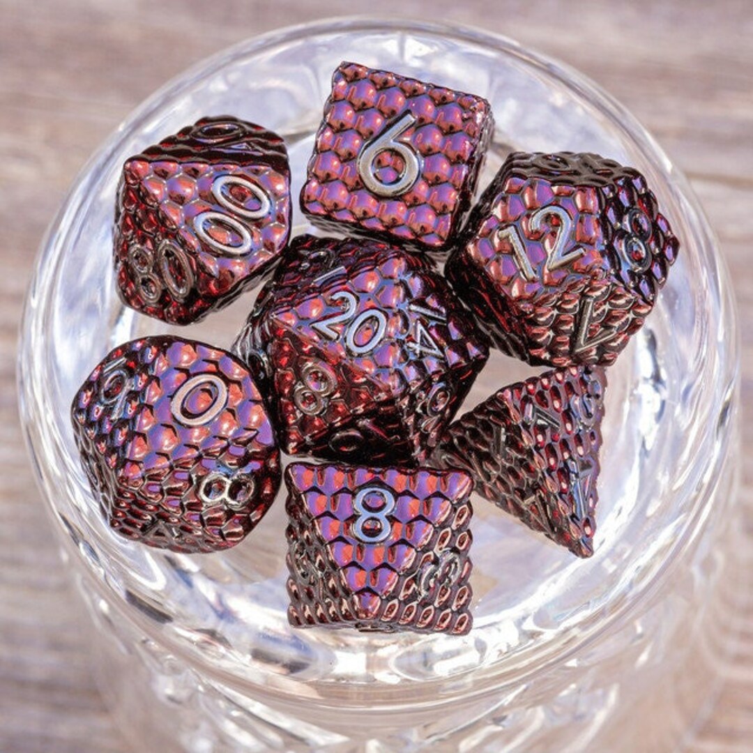 Sage's Scaled Eggs Deep Crimson Grey Ink Metal Polyhedral Dice Set ...