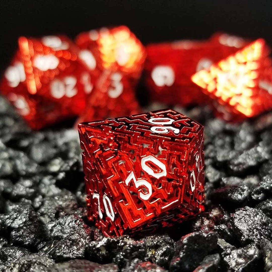 Red Hollow Metal DND Dice Set | Sage’s Labyrinths | Custom RPG Dice for ...