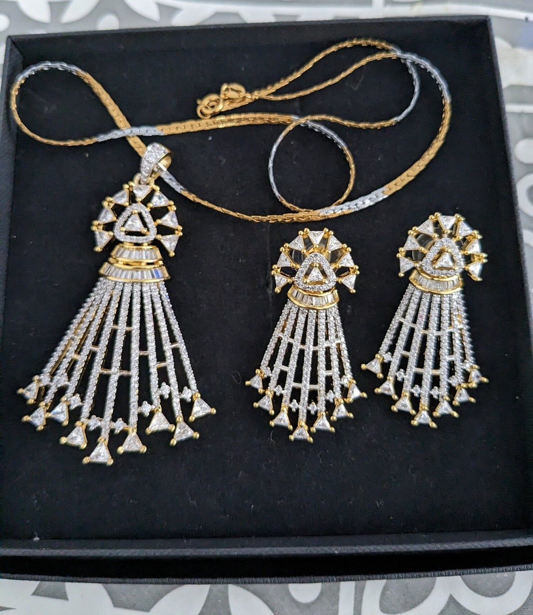 Indian Pakistani Dubai American Diamond Pendant Necklace Set 1 Gram ...