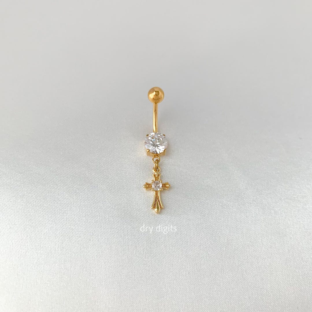 Cross Belly Button Rings, 14G Gold Belly Ring, Dainty Belly Ring ...