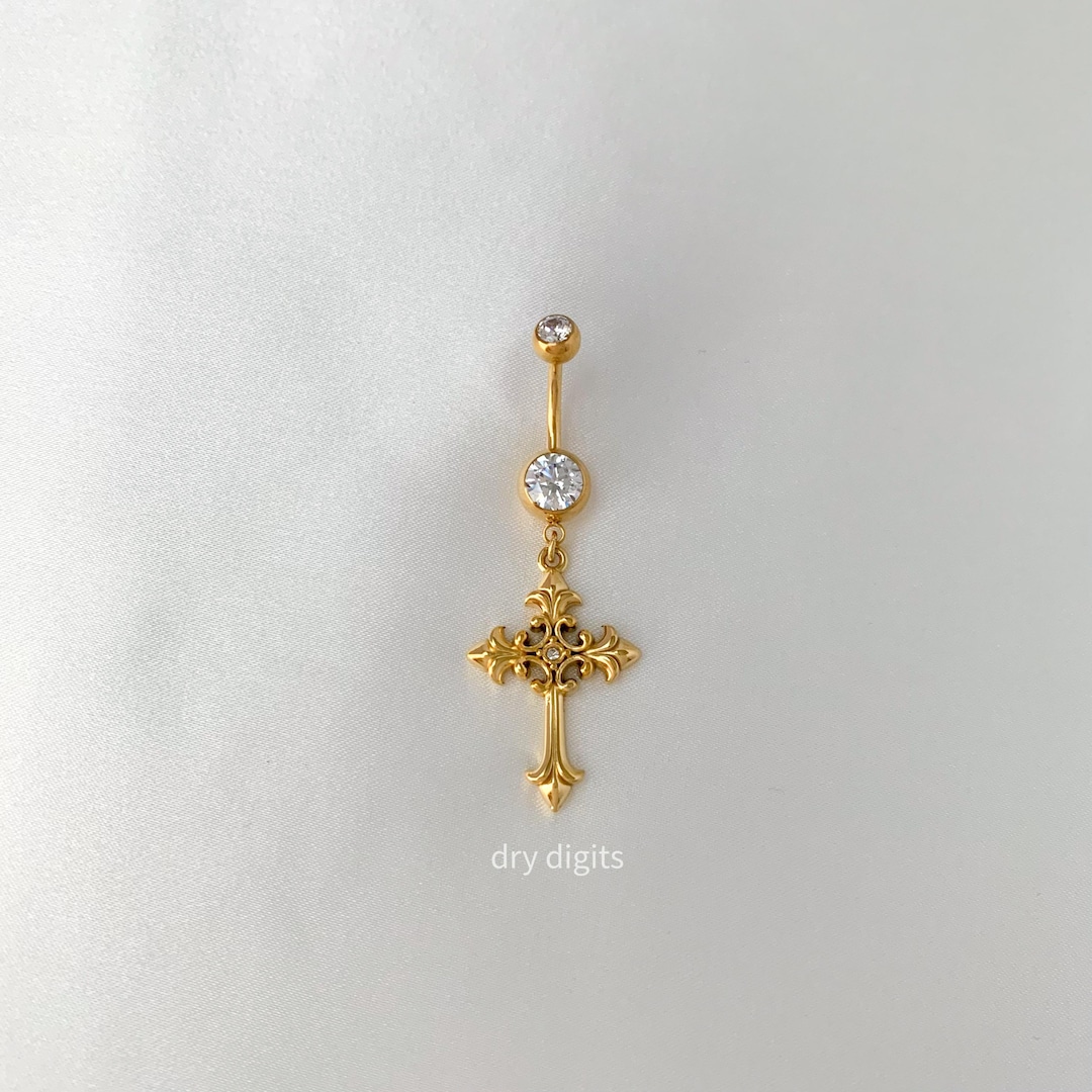 Cross Belly Button Rings, 14G Gold Belly Ring, Dainty Belly Ring ...