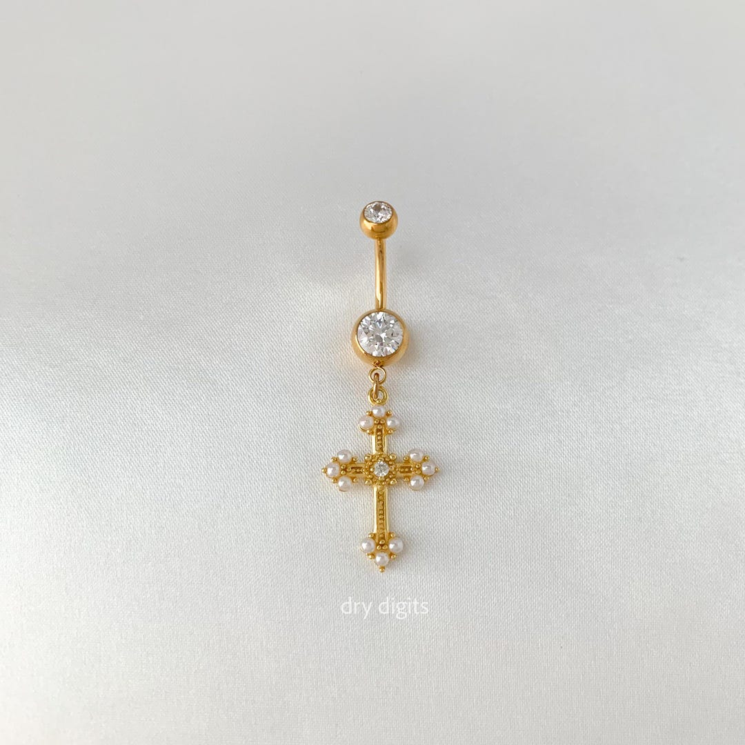 Cross Belly Button Rings, 14G Gold Belly Ring, Dainty Belly Ring ...