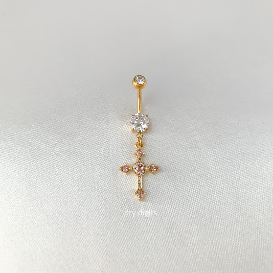 Cross Belly Button Rings, 14G Gold Belly Ring, Dainty Belly Ring ...