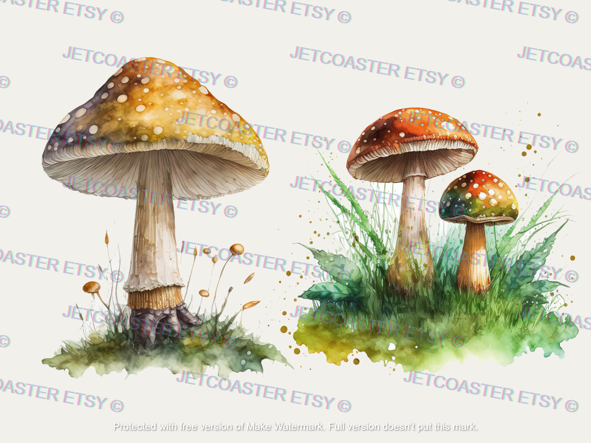 Watercolour Woodland Forest Mushrooms Autumn Clipart - Etsy