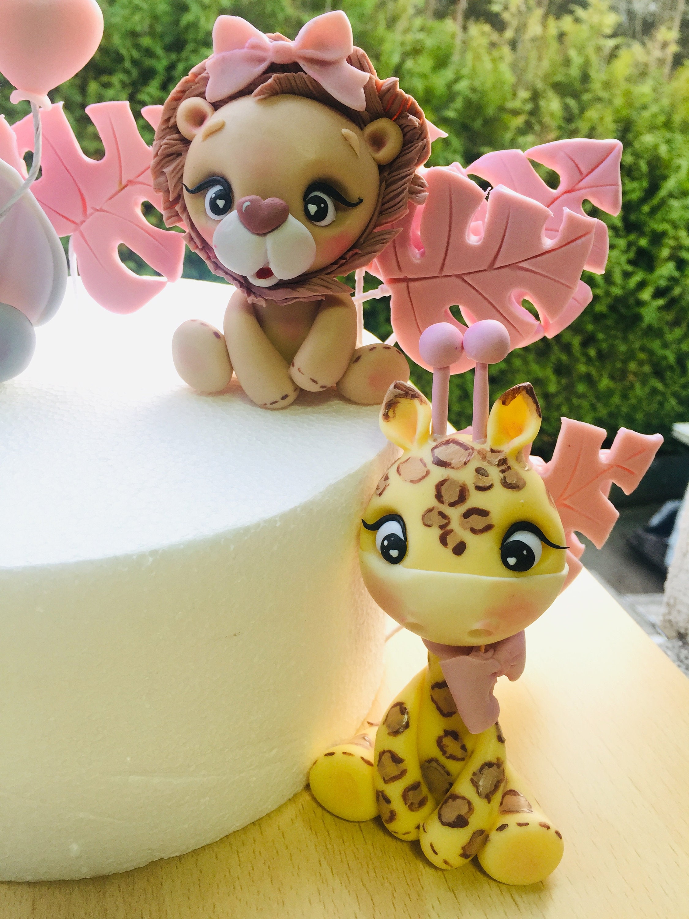 Pink Safari Cake Topper Giraffe Cake Topper Cold Porcelain - Etsy