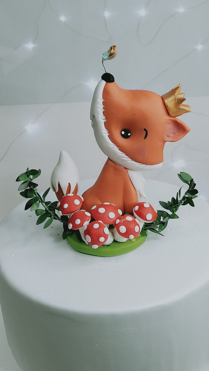 Fox With Gold Forest Crown With Mushrooms, Fox,cake Topper, Animal ...