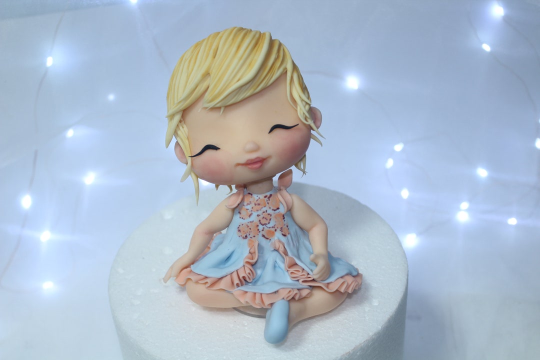 Girl Pink and Blue Cake Topper, Fondant Cake Topper, Edible Cake Topper ...
