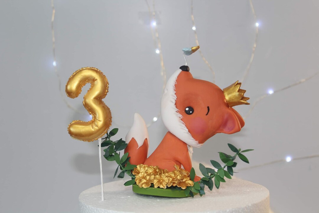 Fox Fondant With Golden Crown, Fox Cake Topper, Forest Animals Party ...