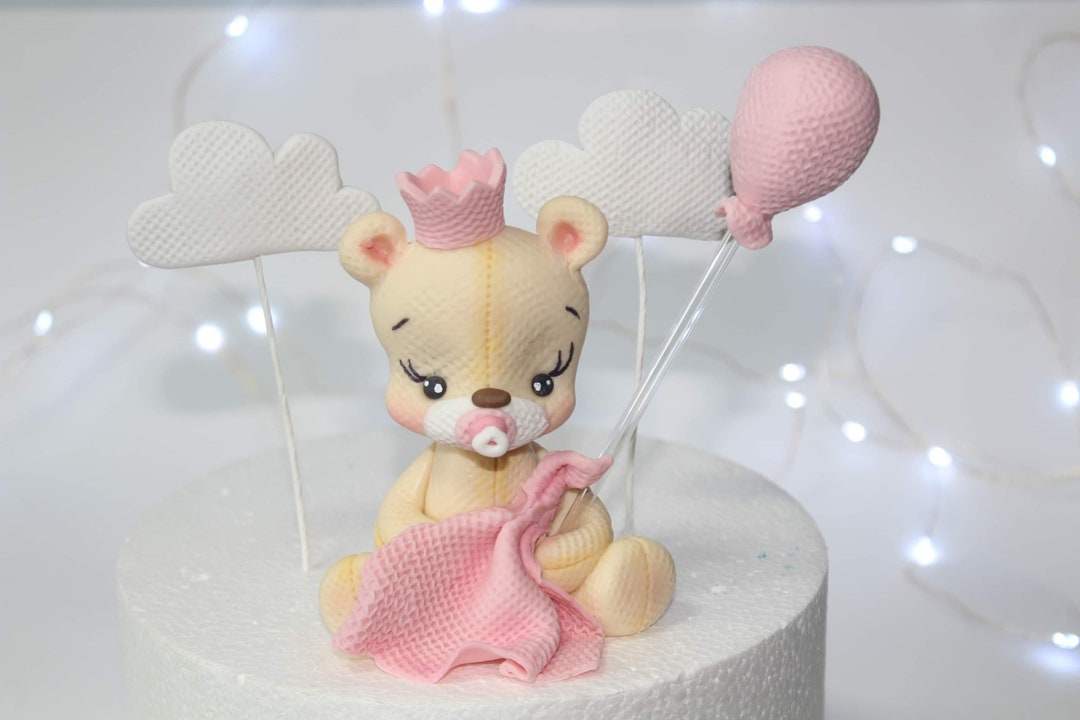 Pink Teddy Bear Topper in Fondant or Cold Porcelain 9cm - Etsy